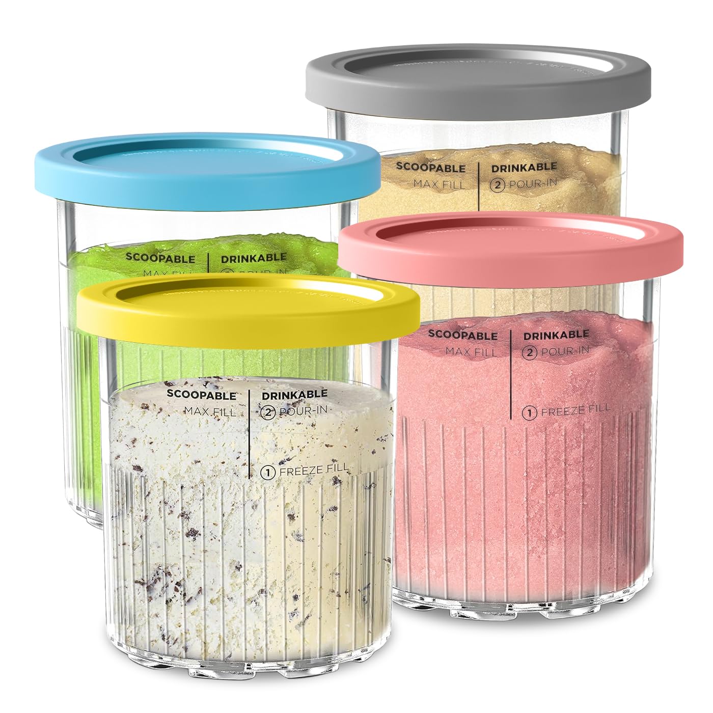 vione Replacement for Ninja Creami Deluxe Pints and Lids – 4 pack, 24 oz. Pint Containers Compatible with NC501, NC500 Series – BPA Free, Dishwasher Safe, Assorted Colors