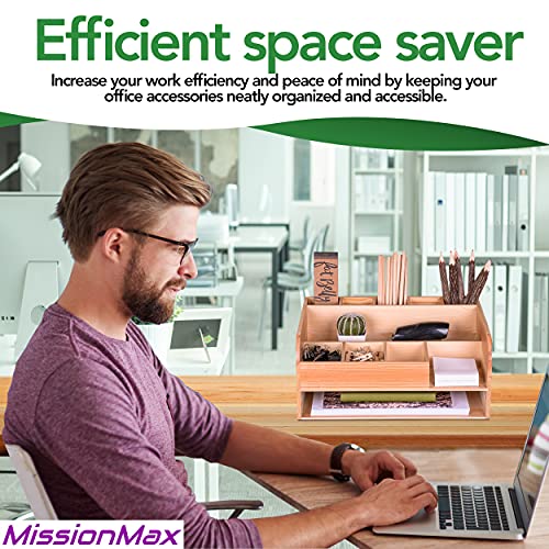 MissionMax Natural Pine Wood Desk Organizer with File Organizer