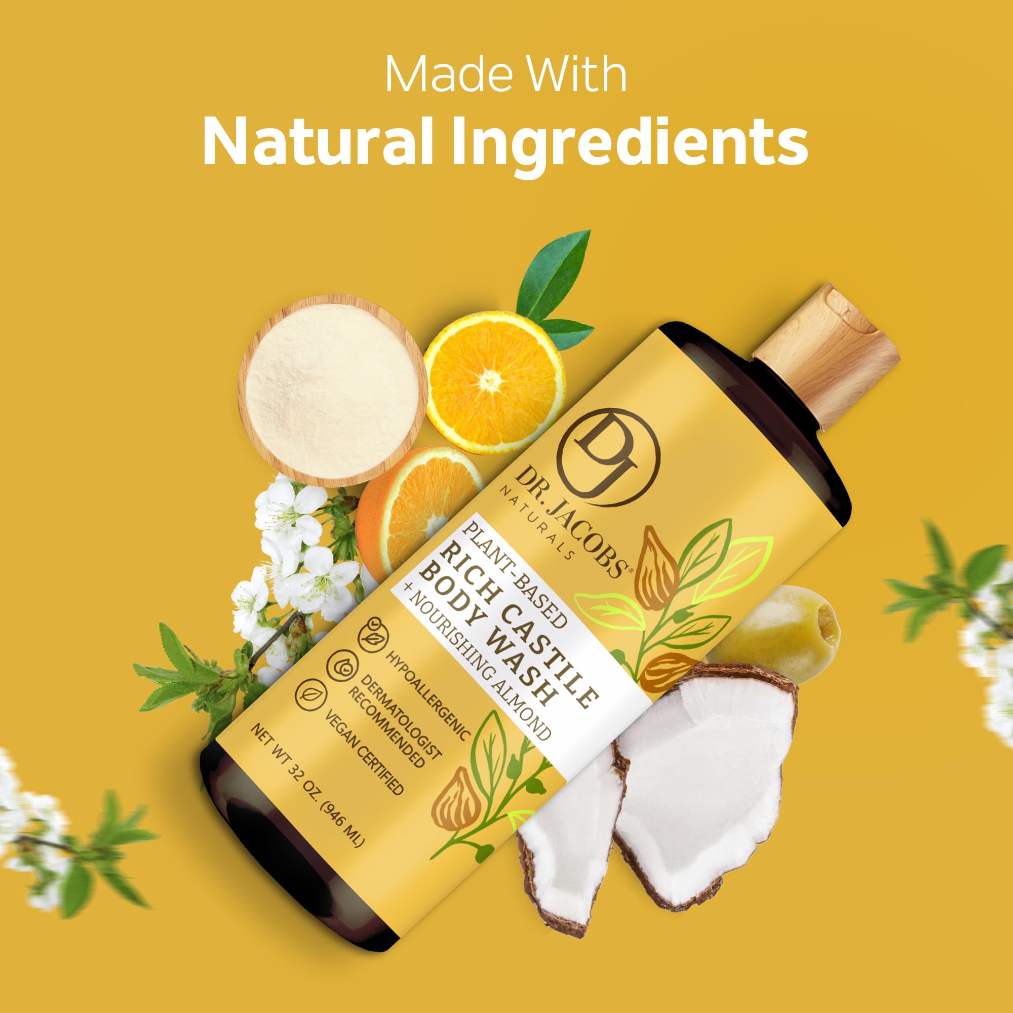 DR.JACOBS NATURALS Dr. Jacobs Naturals Pure Castile Liquid Soap - Natural Face and Body Wash, Almond Honey 32 oz.