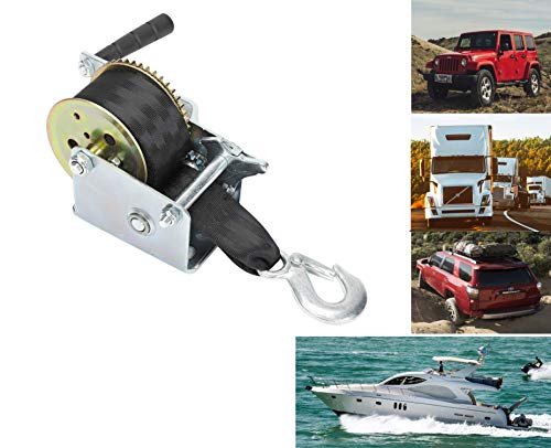 VOWAGH 600lbs 26FT 2" Hand Winch Hand Crank Strap Gear Winch Fit for ATV Boat Trailer Heavy Duty