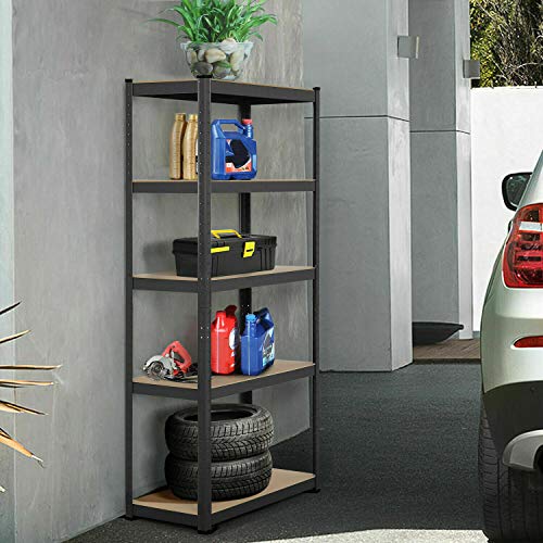 Heavy Duty Storage Shelving Unit 175kg/ 386lbs Loading Capacity Per Shelf, 5-Tier Free Standing Shelving Unit for Kitchen Office Warehouse Garage Room, Black (H150 x W70 x D30 cm)