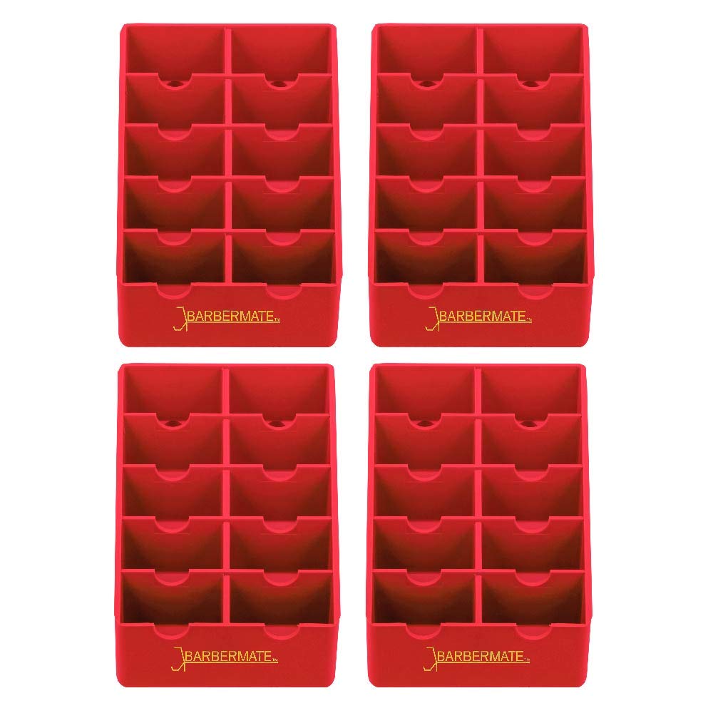 4 Pack BarberMate Blade Rack Storage Tray - Holds 10 Clipper Blades (Red)