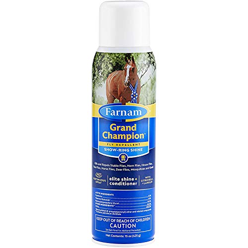 Farnam Grand Champion Fly Repellent for Horses, Plus Coat Conditioner for Show Ring Shine, 15-Ounce Non-Aerosol Spray Bottle (100528258)