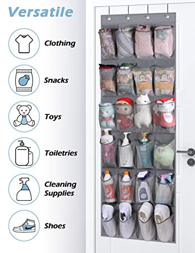 MISSLO Over The Door Shoe Organizer Hanging Closet Holder Hanger Storage Bag Rack with 24 Large Mesh Pockets, Gray