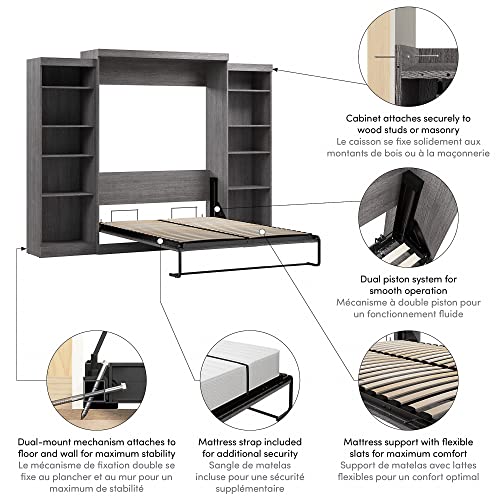 Bestar Pur Queen Murphy Bed and 2 Shelving Units, 115-inch Space-Saving Wall Bed with Storage