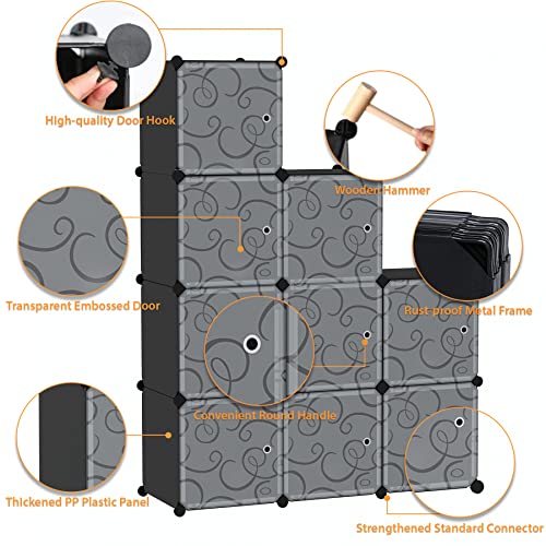 C&AHOME Cube Storage Organizer with Doors, 9-Cube Shelves, Closet Cabinet, DIY Plastic Modular Bookshelf, Storage Shelving Ideal for Bedroom, Living Room, 36.6”L x 12.4”W x 36.6”H Black USHS3009B-DOOR