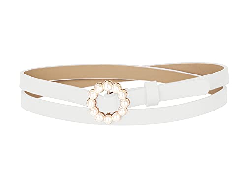 Allegra K Womens Plus Size Waist Belts Pearl Narrow Leather Adjustable Belt for Jeans Dresses Pants 105cm/41.33" White