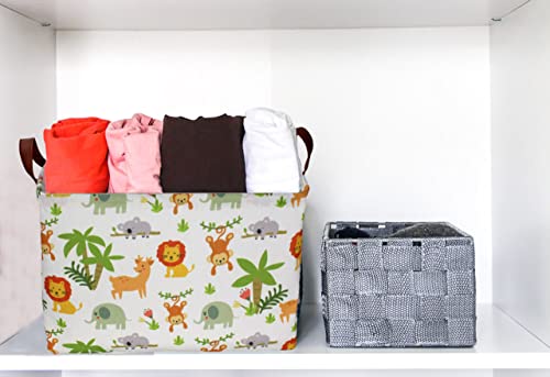 Essme Rectangular Baby Storage Basket,Green Basket,Nursery Storage Bin Organizer with Handles for Jungle Decor,Shelf Basket,Toy Box,Animal Basket.(Jungle animal)