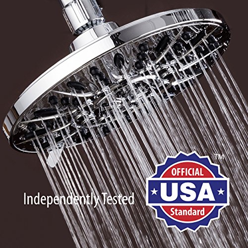 AquaDance Chrome High Pressure 6-Setting, 7" Rainfall Shower Head β Tested to Meet US Quality Standards, Angle-Adjustable, with Tool-Free Installation Finish