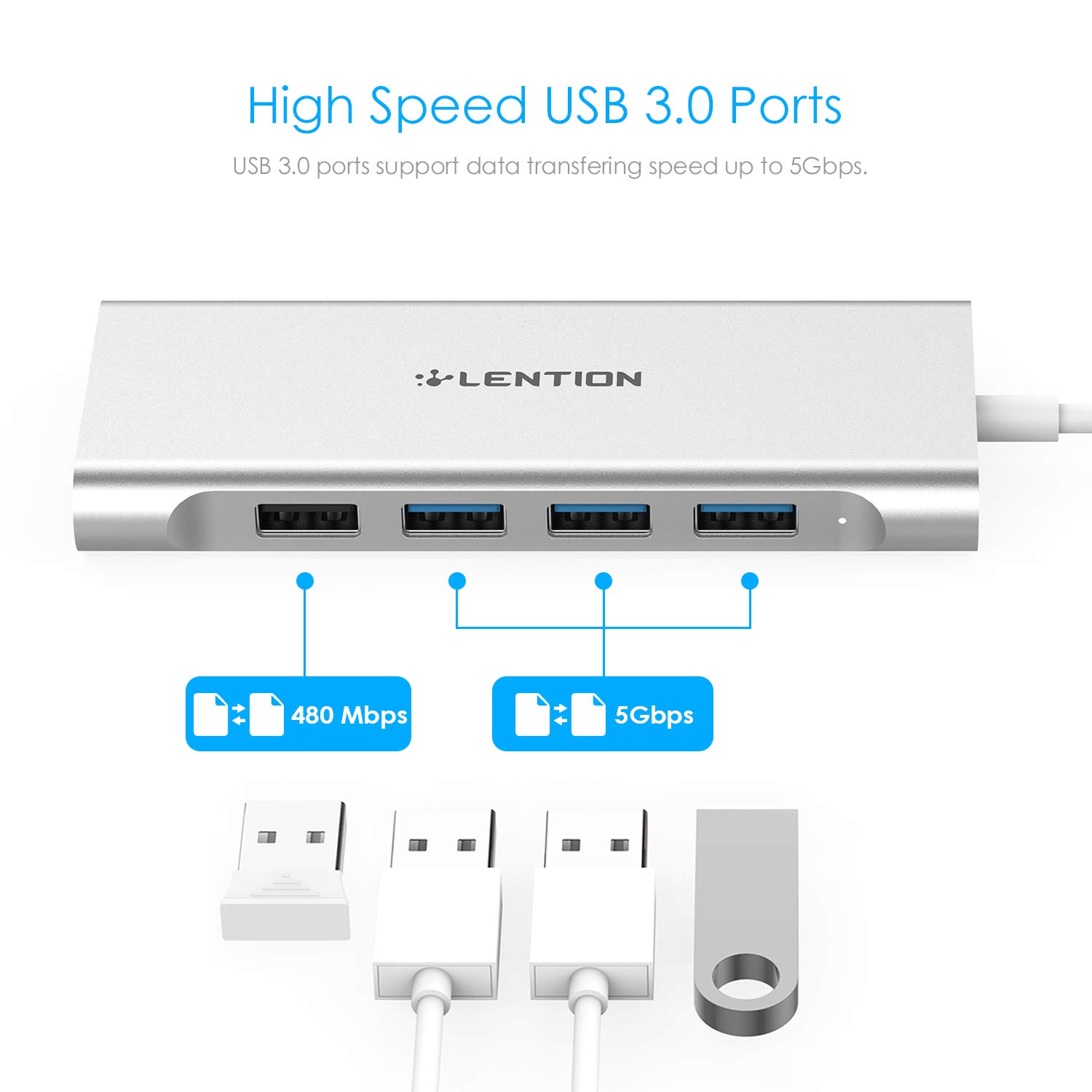 LENTION USB C Multi-Port Hub with 4K HDMI, 4 USB-A, SD 3.0 Card Reader, Type C Charging Adapter Compatible 2023-2016 MacBook Pro 13/15/16, New Mac Air/Surface, Chromebook, More (CB-C36, Silver)