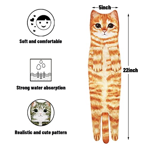 Hawgiman Hand Towels for Bathroom Kitchen,Cute Cat Quick-Dry Hanging Hand Towels Decorative for Bathroom Face Towels,Funny Gifts for Cat Lovers (Orange)