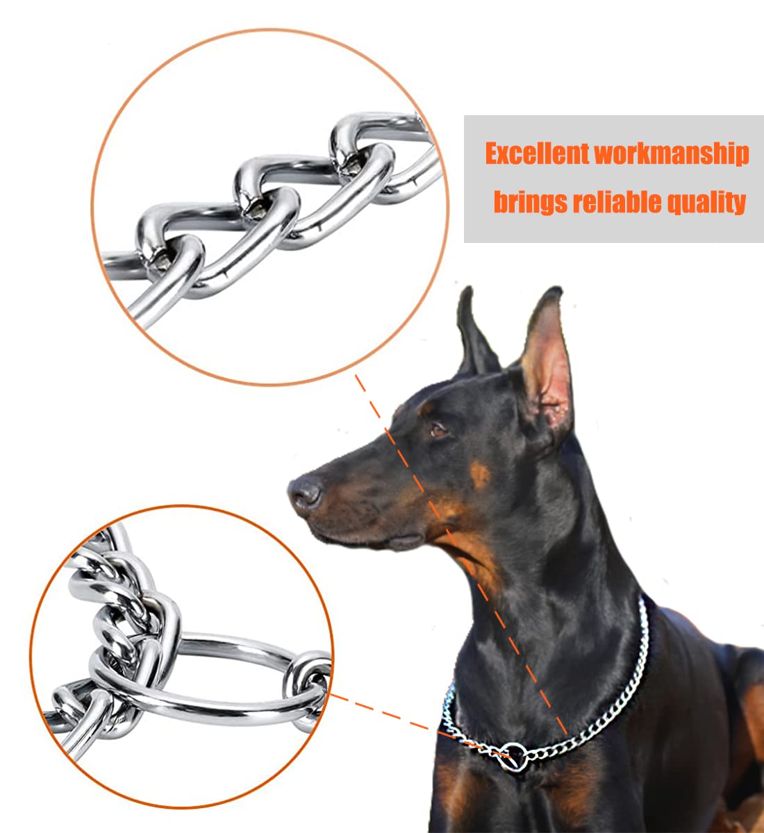Dog Choke Collar Slip P Chain - Heavy Chain Dog Titan Training Choke Collars - Adjustable Stainless Steel Chain Dog Collars Covered with Galvanic Plating - for Small Medium Large Dogs