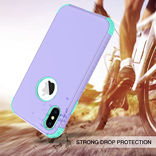 BENTOBEN iPhone X Case, iPhone Xs Case, 2 in 1 Slim Full Body Rugged Shockproof Hybrid Hard PC Bumper Drop Protective Girls Women Boy Men Covers for iPhone X/XS 5.8 inch, Purple/Mint