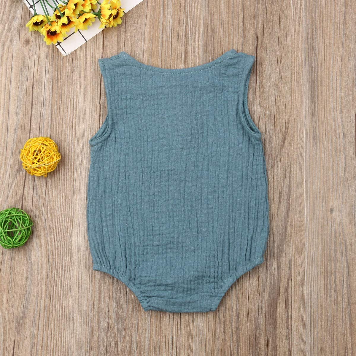 Newborn Button Baby Boy Girls Bubble Romper Sleeveless Cotton Summer Romper Jumpsuit Clothes (Blue, 6-12 M)