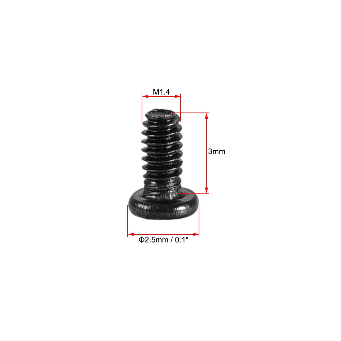 uxcell M1.4x3mm Phillips Screw Fastener Black 2.5mm Dia Screw Head for Laptop PC TV Fan Switch 200pcs