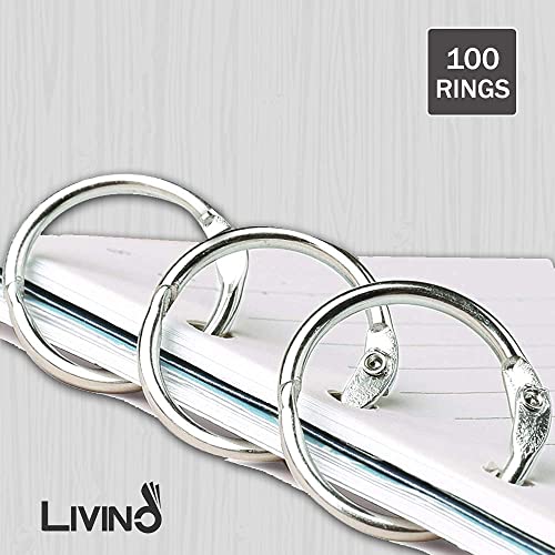 LIVINO 100 pcs Binder Rings, 1 Inch Nickel Plated Metal Book Rings, Loose Leaf Binder Rings for School, Home, Office and Key Rings Or Key Chain for Documents and Flash Card Binder