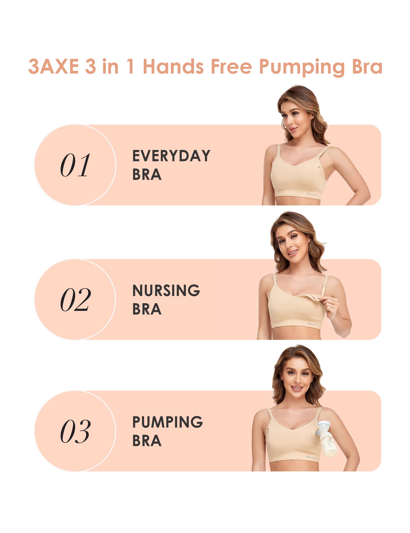 3AXE Hands Free Pumping Braor Women 2 Pack Supportive Comfortable All Day Wear Pumping and Nursing Bra in One Holding Breast Pump Black Beige Large