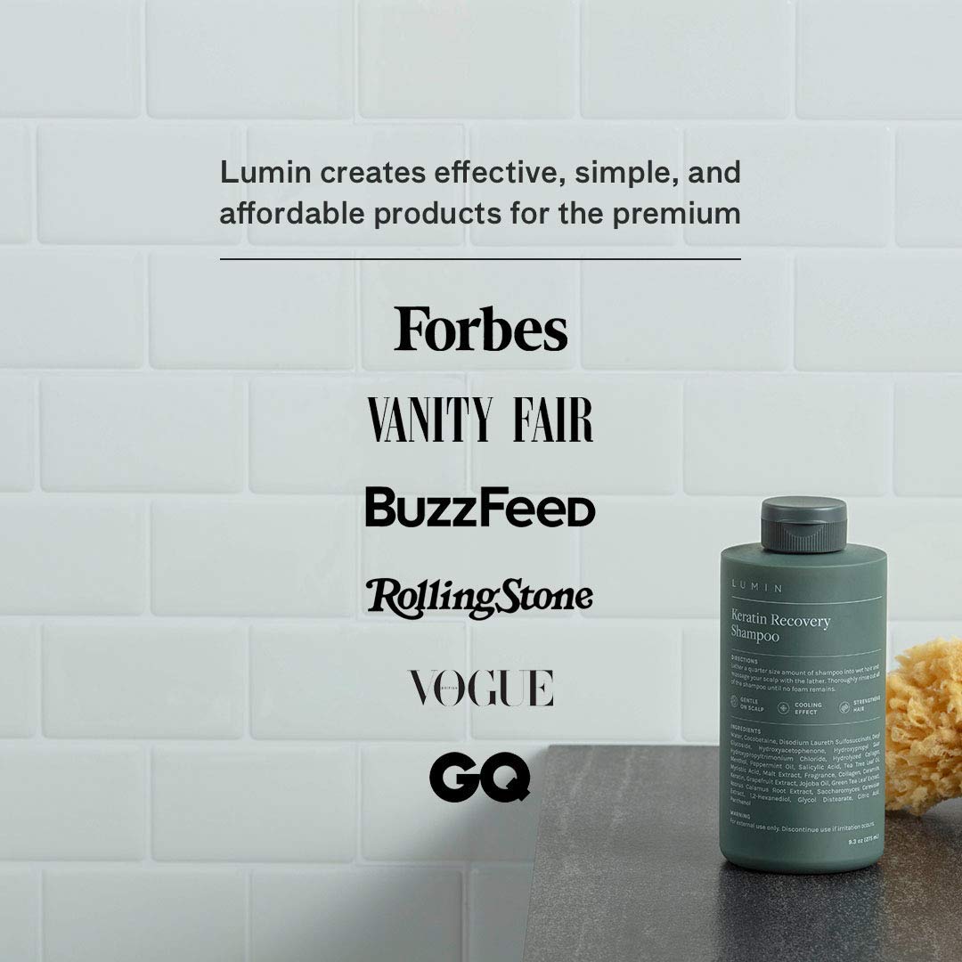 LUMIN - Men’s Keratin Recovery Shampoo (2-Pack): Rehydrate Dry, Damaged Hair and Boost Hair Growth - Formulated with Tea Tree Leaf Oil for a Gentle, Cooling Cleanse.