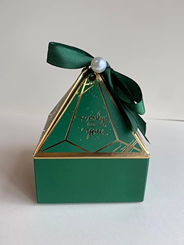 50pcs Green Gem Tower Birthday Wedding Party Favor Boxe with Ribbon Bead Gift Bags Chocolate Candy and Packaging Gift Boxes Bridal Shower Baby Shower