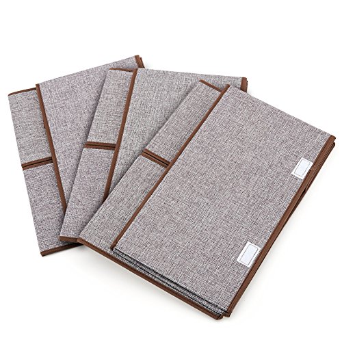 EZOWare Large Storage Boxes [3-Pack] Large Linen Fabric Foldable Storage Cubes Bin Box Containers with Lid and Handles for Nursery, Closet, Kids Room, Toys, Baby Products (Gray)