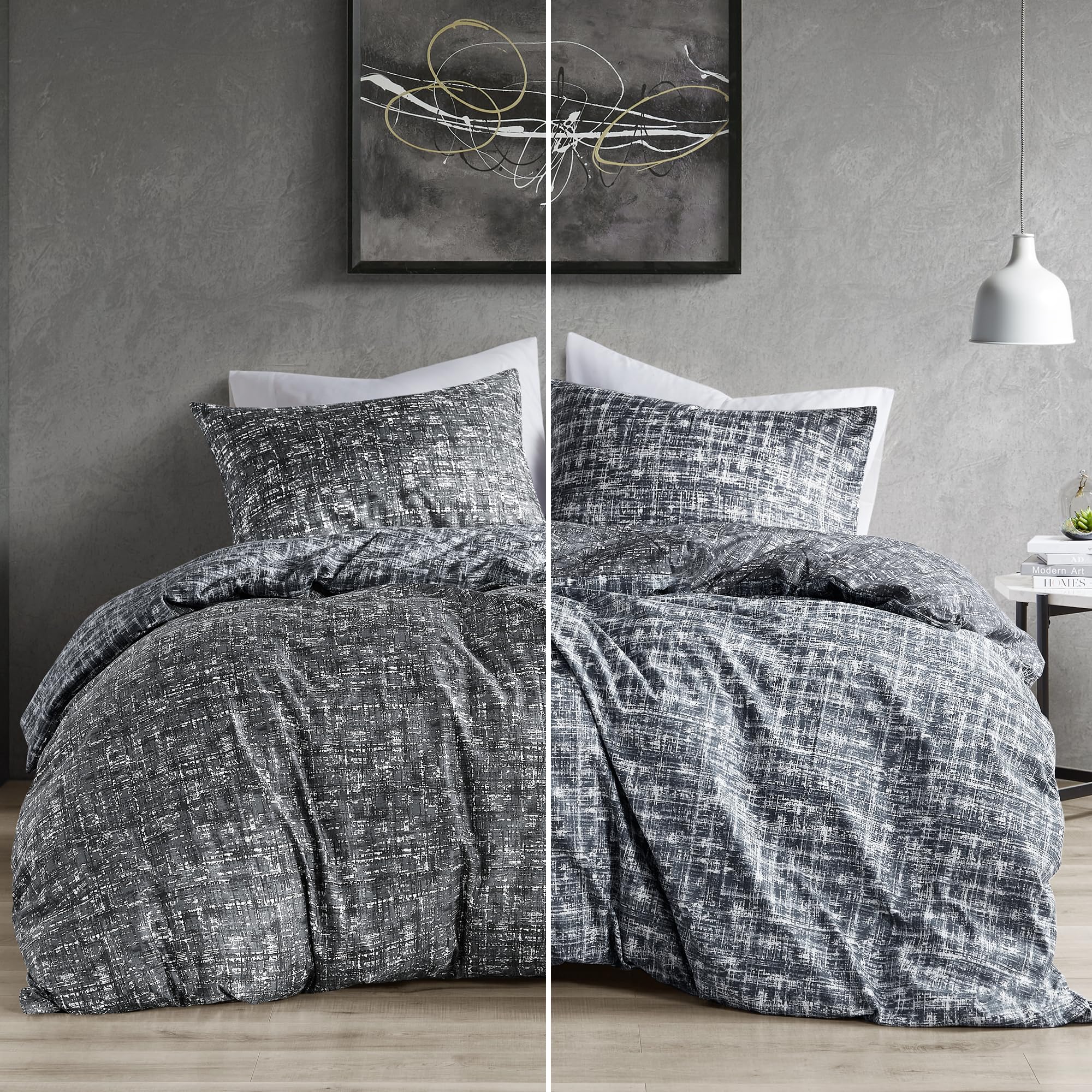 Comfort Spaces Queen Duvet Cover Set - Grey Bedding for All Season, Ultra Soft 3 Pieces Reversible Duvet Cover with 2 Matching Shams, Button Closure, Machine Washable, Full/Queen