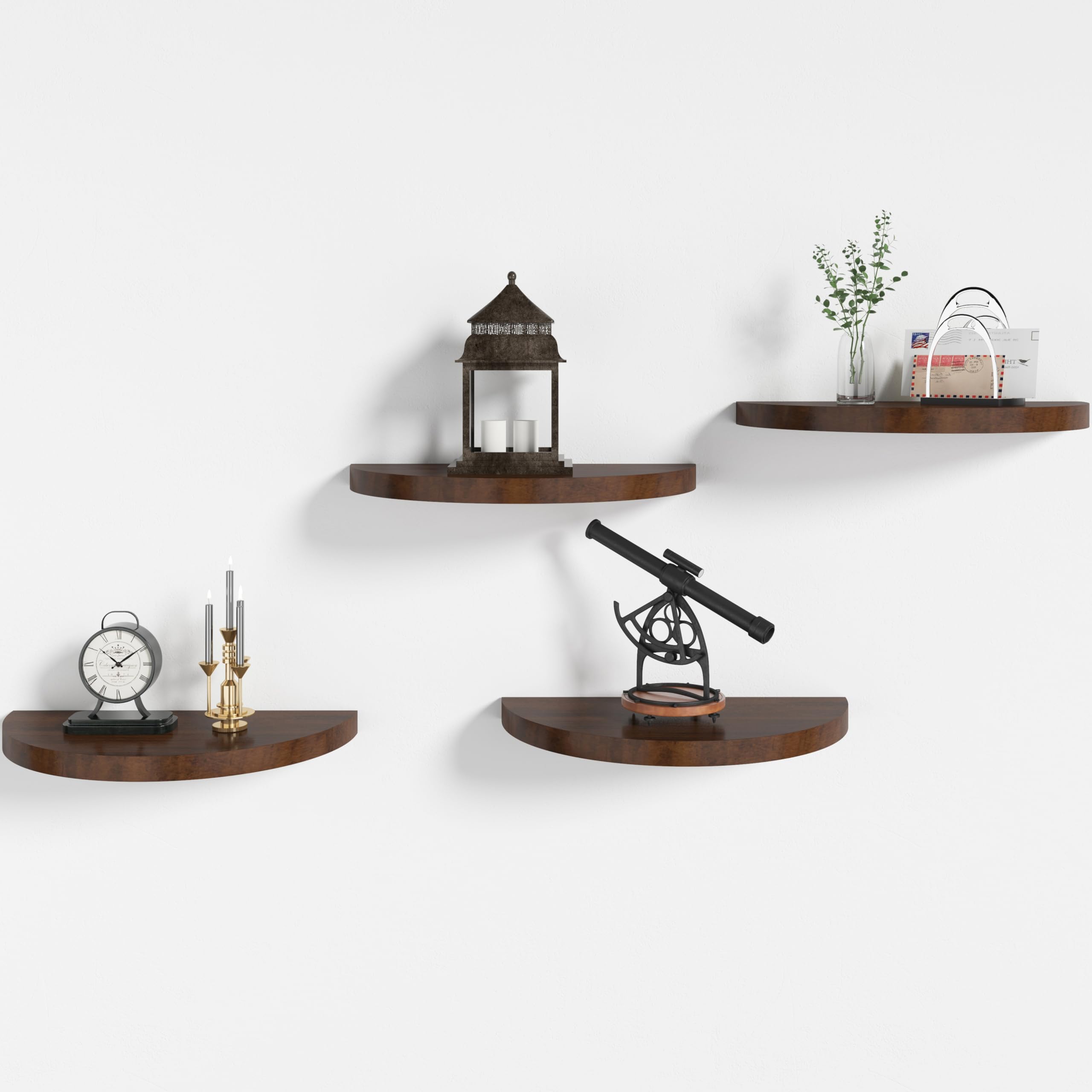 Small Floating Shelves for Wall Set of 2, Rustic Solid Pine Half Round Wood Walll Mounted Shelves for Bedroom Living Room Bathroom Kitchen Office and Plants Wall Decor (2, Brown)