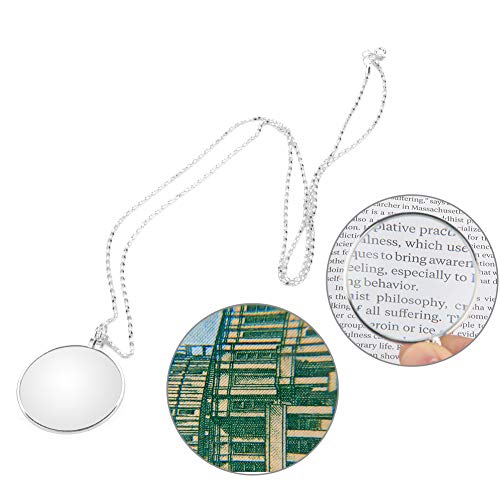Hanging Magnifier, Portable 5X Magnifier Monocle Lens with Hanging Necklace for Reading Crafts Needlework Jewelry Hobbies(Silver)