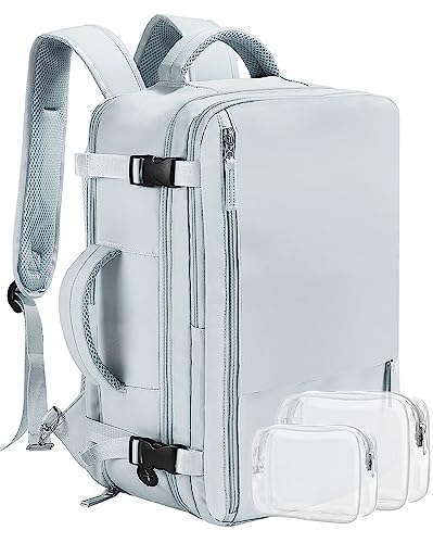 Beraliy Large Travel Backpack, Carry On Backpack, Women Airline Flight Approved luggage,17'' Laptop Backpack, 40L Outdoor Sports Business Hiking Overnight Backpack, Light-blue