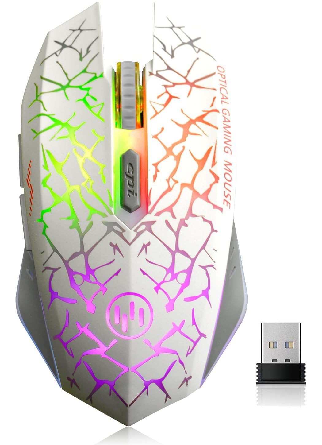VEGCOO C12 Wireless Gaming Mouse,Rechargeable Mice Silent Click Cordless Mouse with 6 Buttons PC Gaming Mice Advanced Technology with 2.4GHZ Up to 2400DPI for PC Laptop (White)