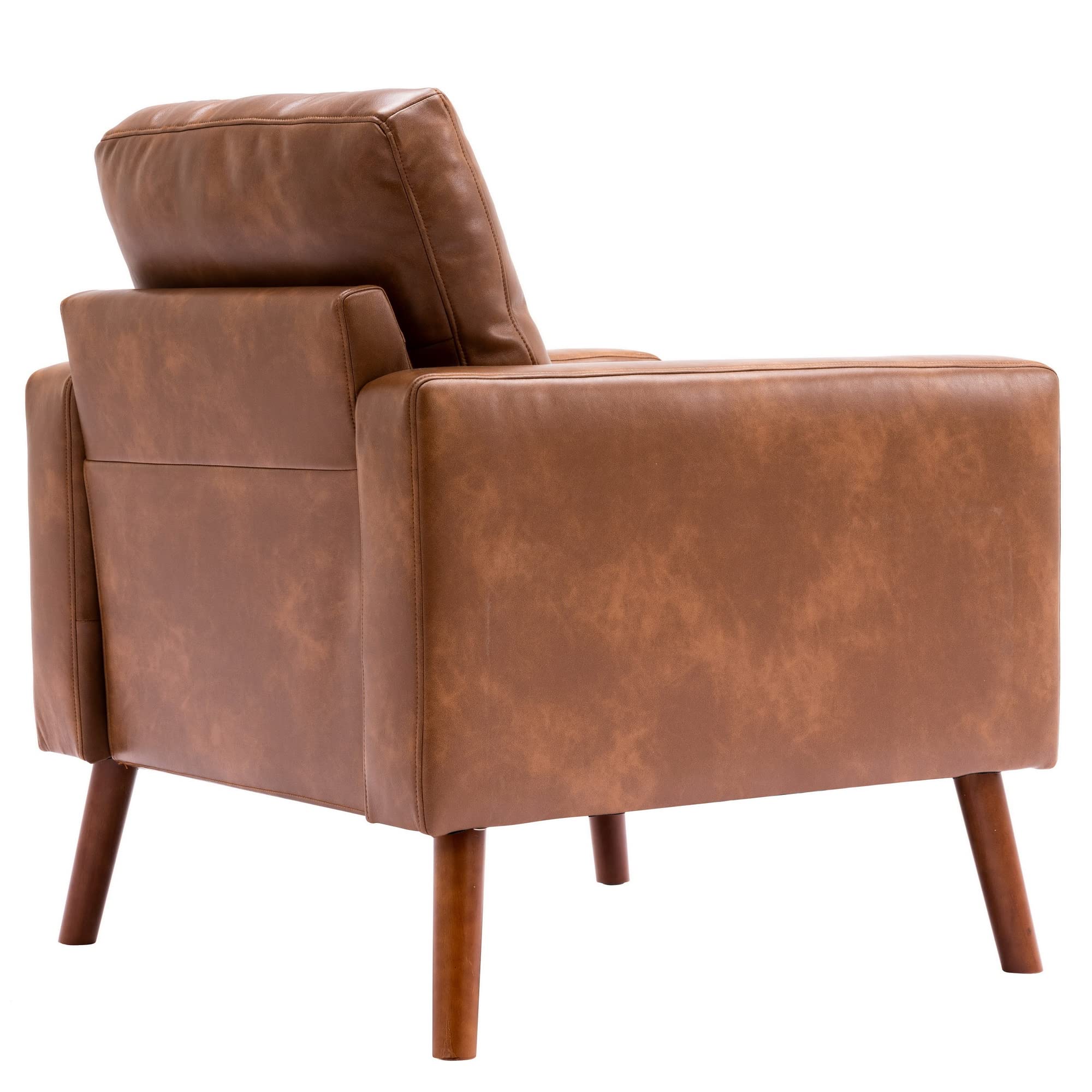 53" Wide Loveseat with Armrest, Upholstered 2-Seater Tufted PU Leather Double Sofa, Mini Sofa with Wooden Legs, Mid Century Modern Couch for Bedroom/Living, Brown