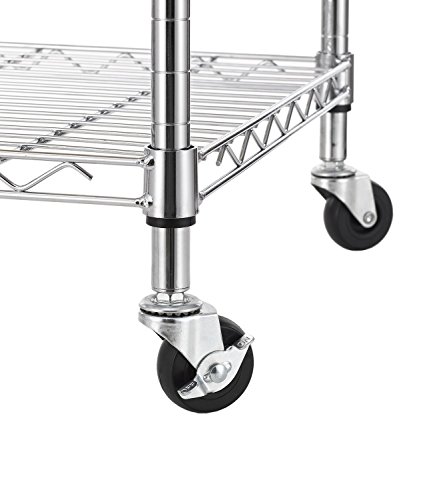 Finnhomy 3-Tier Wire Rolling Kitchen Cart, Food Service Cart, Microwave Stand, Oak Cutting Board and Chrome