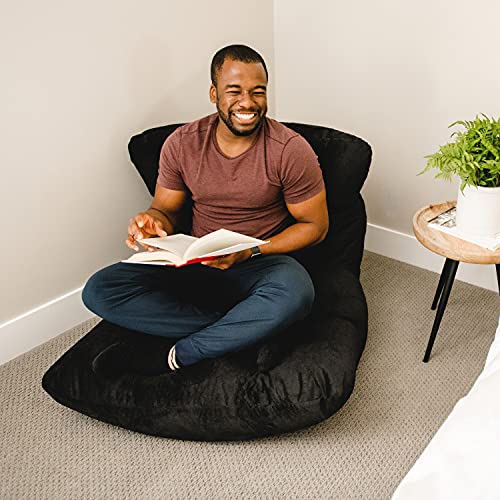 Big Joe Roma Bean Bag Chair, Black Plush, Soft Polyester, 3 feet