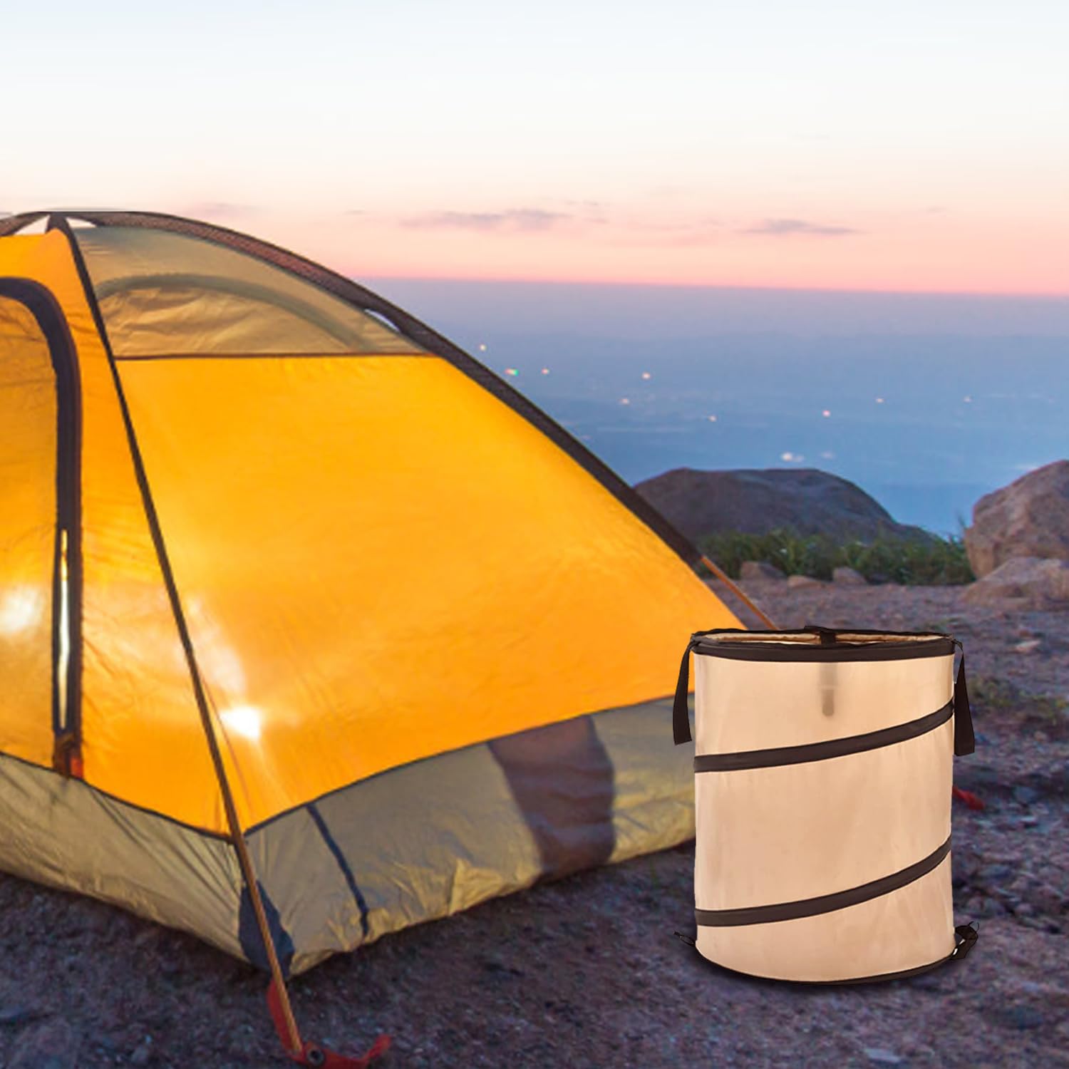 37.8L Collapsible Trash Can Oxford Cloth Camping Trash Can Large Capacity Reusable Yard Leaf Bag Holder for Home Garden Camping Lawn Pool