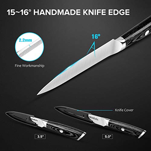 MOSFiATA 5” Chef Knife and 3.5" Fruit Knife Set with Knife Sheath, German High Carbon Stainless Steel EN.4116 with Micarta Handle and Gift Box for Vegetable and Fruit Cutting