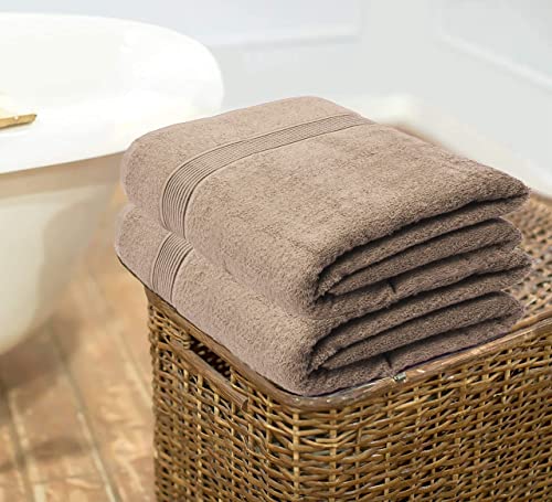 Belizzi Home Cotton 2 Pack Oversized Bath Towel Set 28x55 inches, Large Bath Towels, Ultra Absorbant Compact Quickdry & Lightweight Towel, Ideal for Gym Travel Camp Pool - Tan