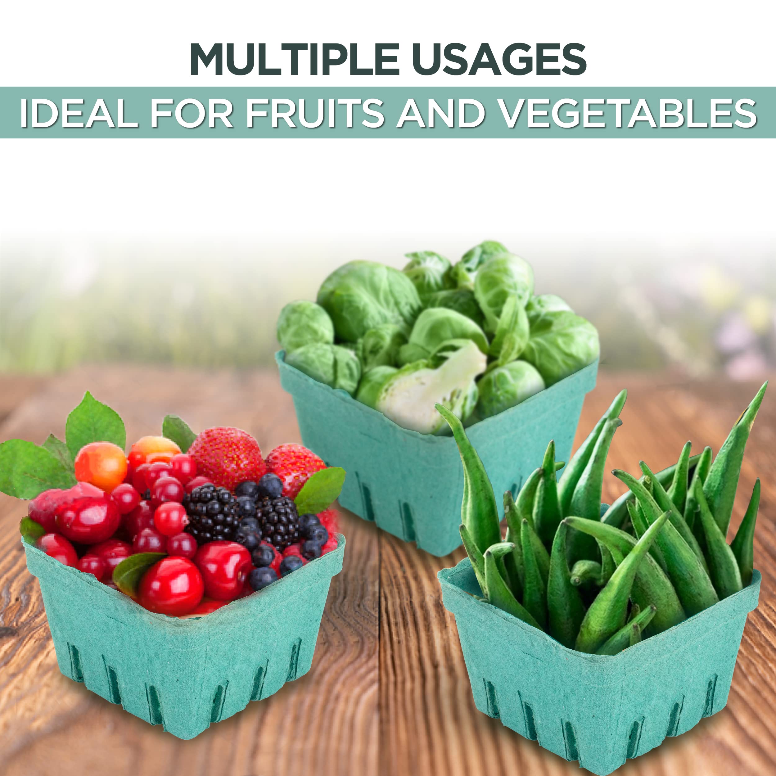 FMP Brands 44 Pack Quart Green Molded Pulp Fiber Berry Basket Produce Vented Container for Fruit and Vegetable, Farmer Market, Grocery Stores and Backyard Party