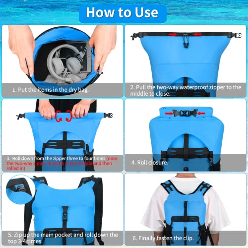 Atarni Waterproof Kayaking Dry Bag Backpack - 20L Lightweight Floating Zipper Drybag Sack & Roll Top for Boating Canoeing Camping Rafting Paddleboarding Swimming Boating Hiking Fishing(Blue)