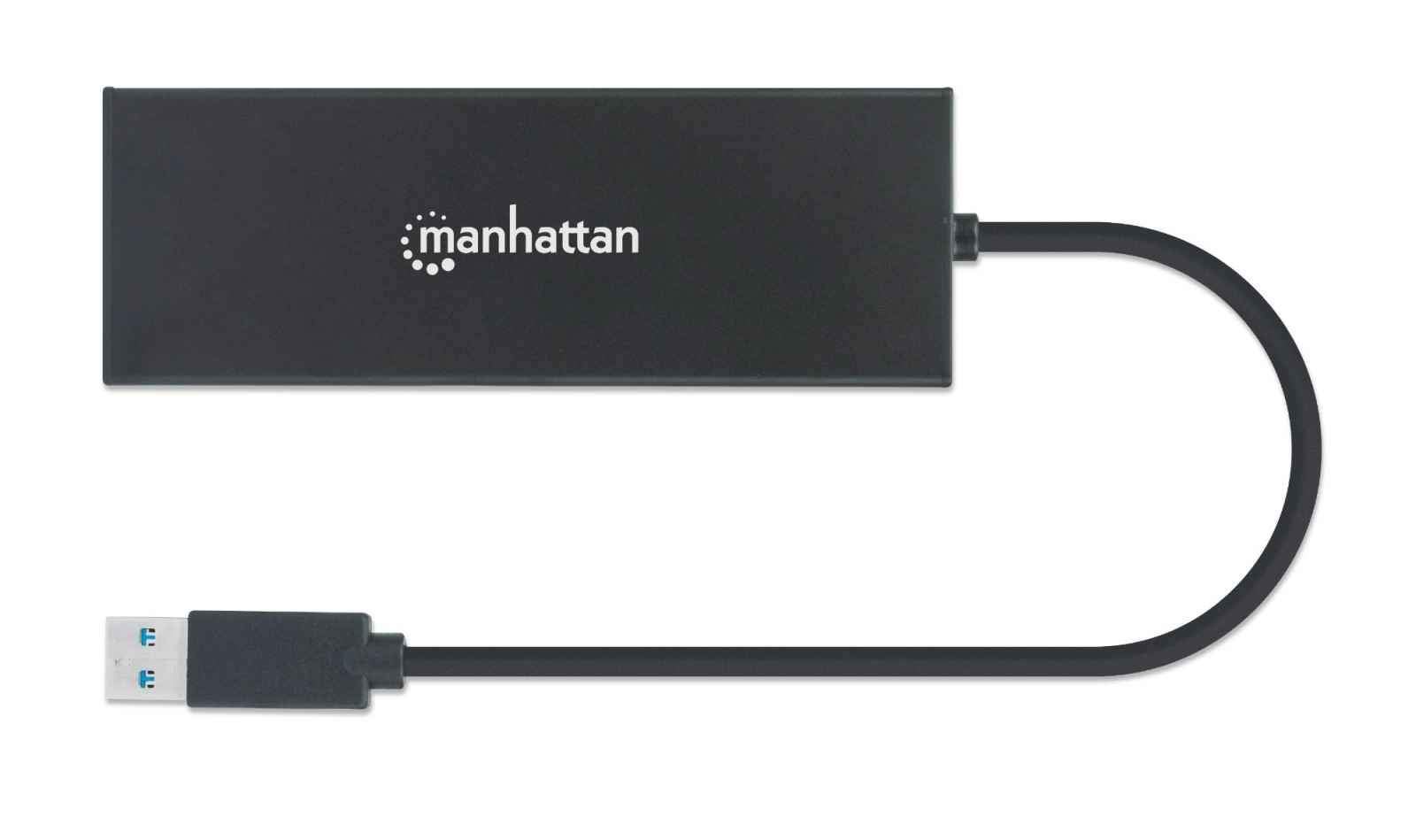 Manhattan USB-A Dock/Hub, Ports (x5): Ethernet, HDMI, USB-A (x2) and VGA, Micro-USB Power Input Port (Optional, only When add Power Needed. Not Required for Dual Monitor use. Cable not Included)