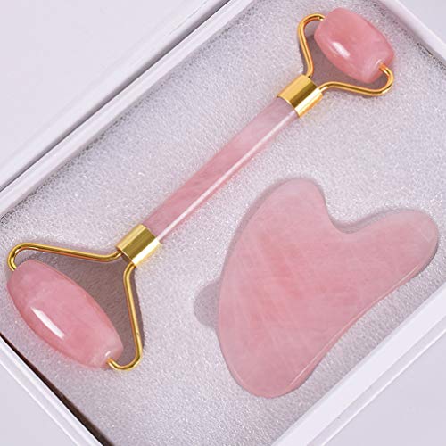 DOITOOL Massage Roller Skin Care Tools 2 Pcs Rose Roller Natural Jade Facial Roller Massager Set for Face Anti Aging Anti Wrinkle(Rose + Heart-Shaped Jade) Skincare Tools Skin Care Tools