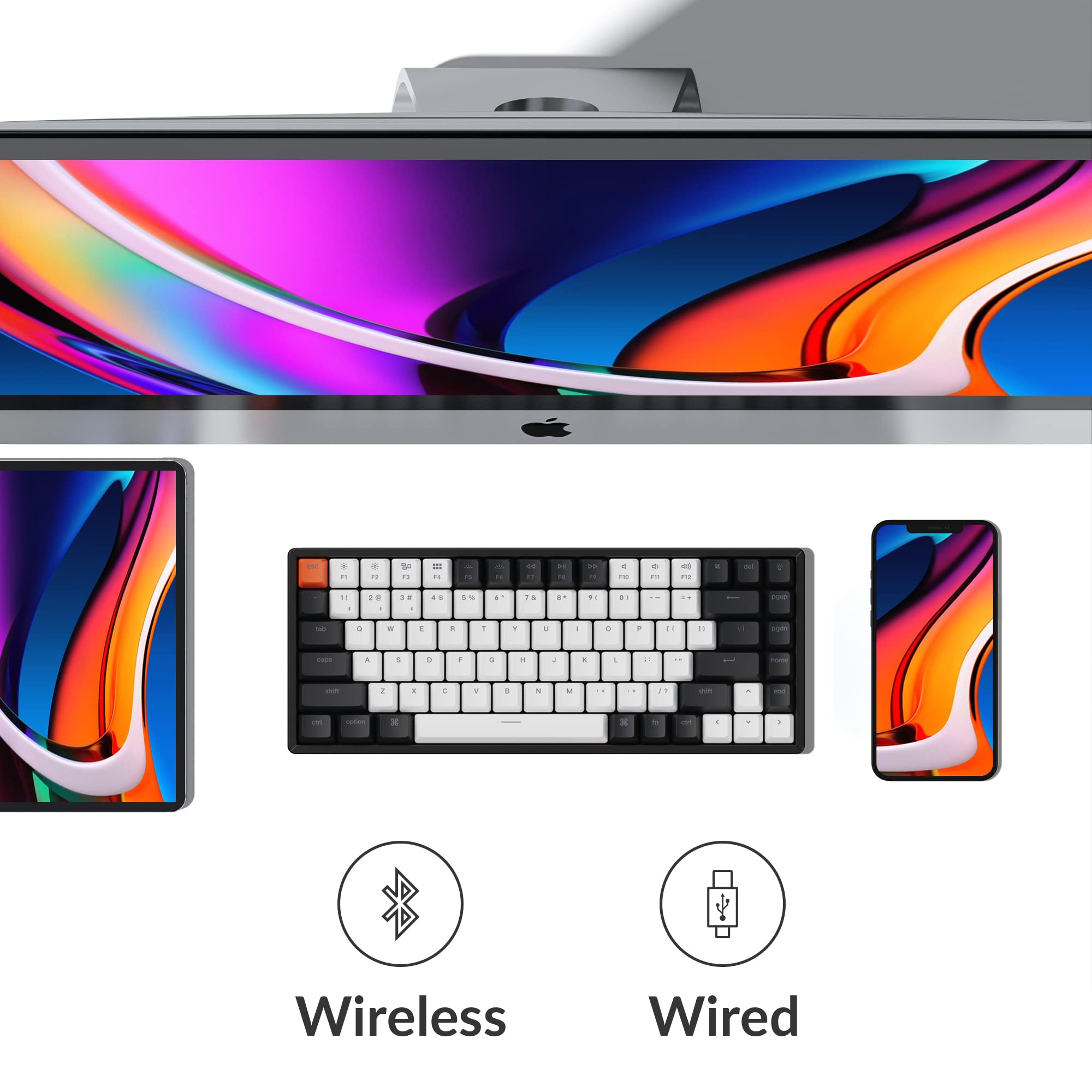 Keychron K2 75% Layout 84 Keys Hot-swappable Bluetooth Wireless/USB Wired Mechanical Keyboard with Gateron G Pro Blue Switch/Double-Shot Keycaps/RGB Backlight/Aluminum Frame for Mac Windows Version 2