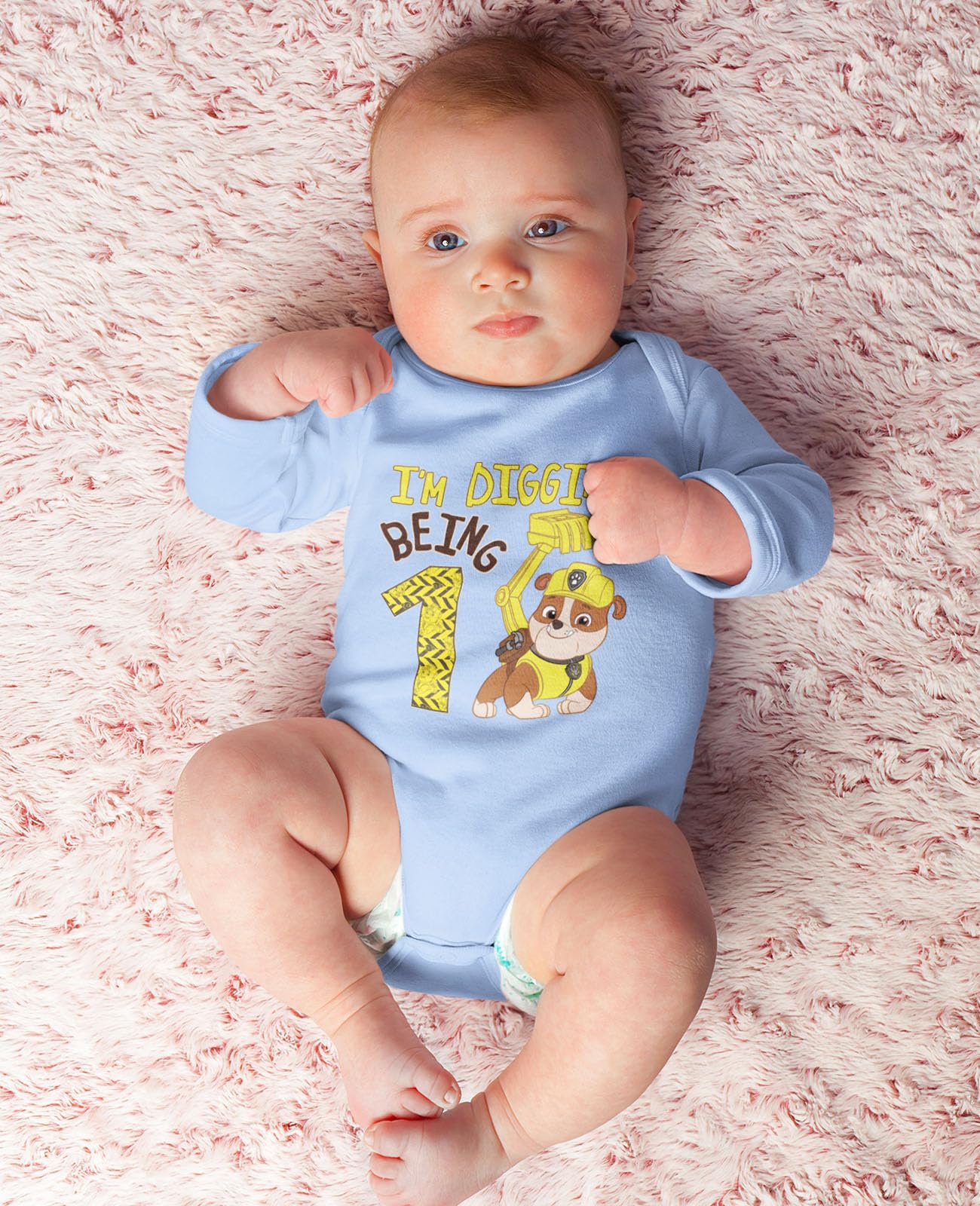 Paw Patrol Rubble 1st Birthday Outfit Boy I'm Digging Being 1 Baby Bodysuit 18M (12-18M) Aqua