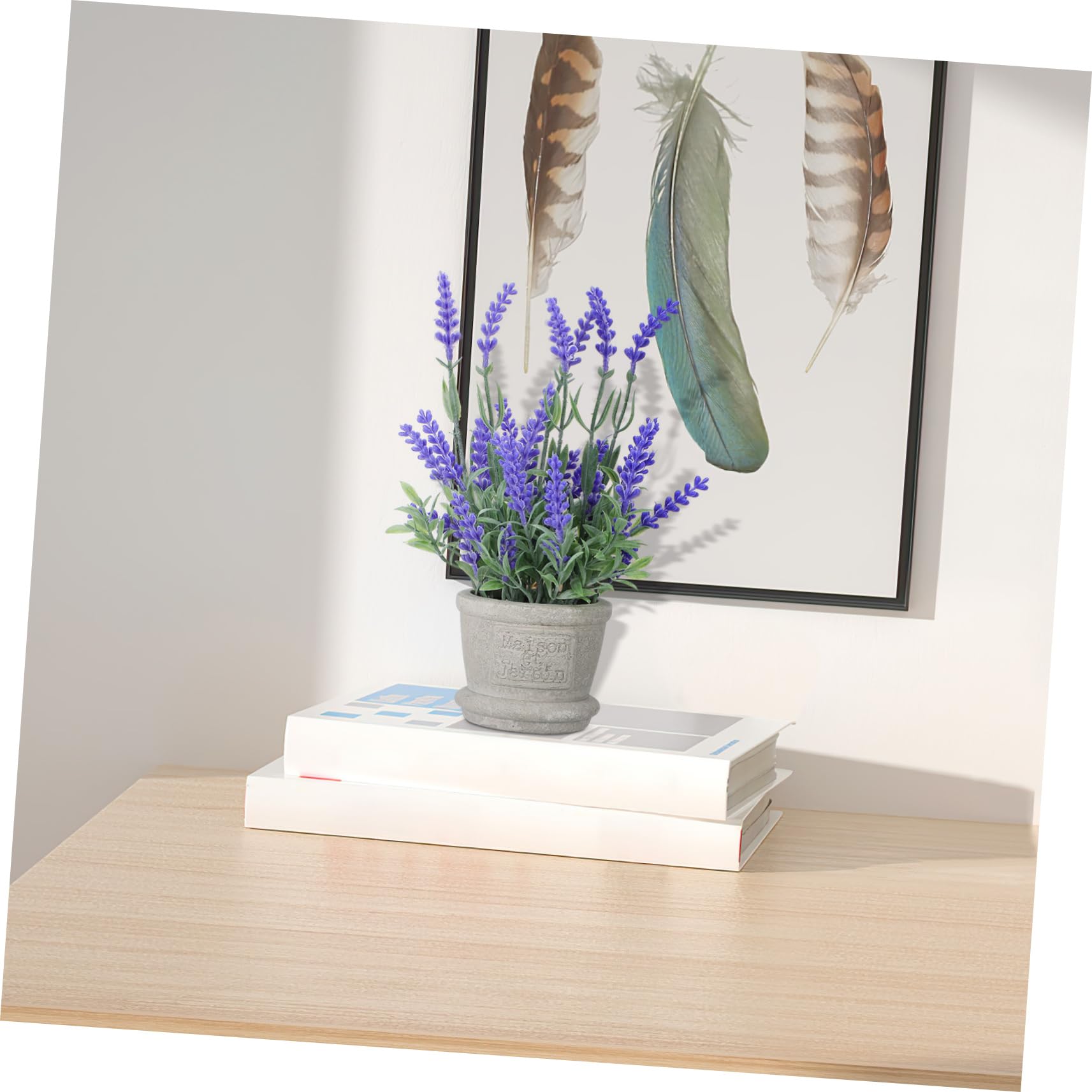 Artificial Flowers Plastic Lavender Arrangements in Pots for Decor 8.7 x 3.1Inch (Purple)