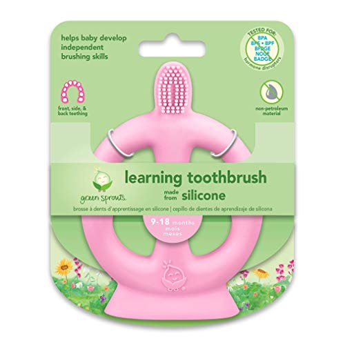 green sprouts Learning Toothbrush Made from Silicone | Toddler Training Toothbrush to Learn Brushing Skills |100% Food-Grade Lfgb Silicone Without BPA, BPS, Bpf | Sterilizer Safe, Pink
