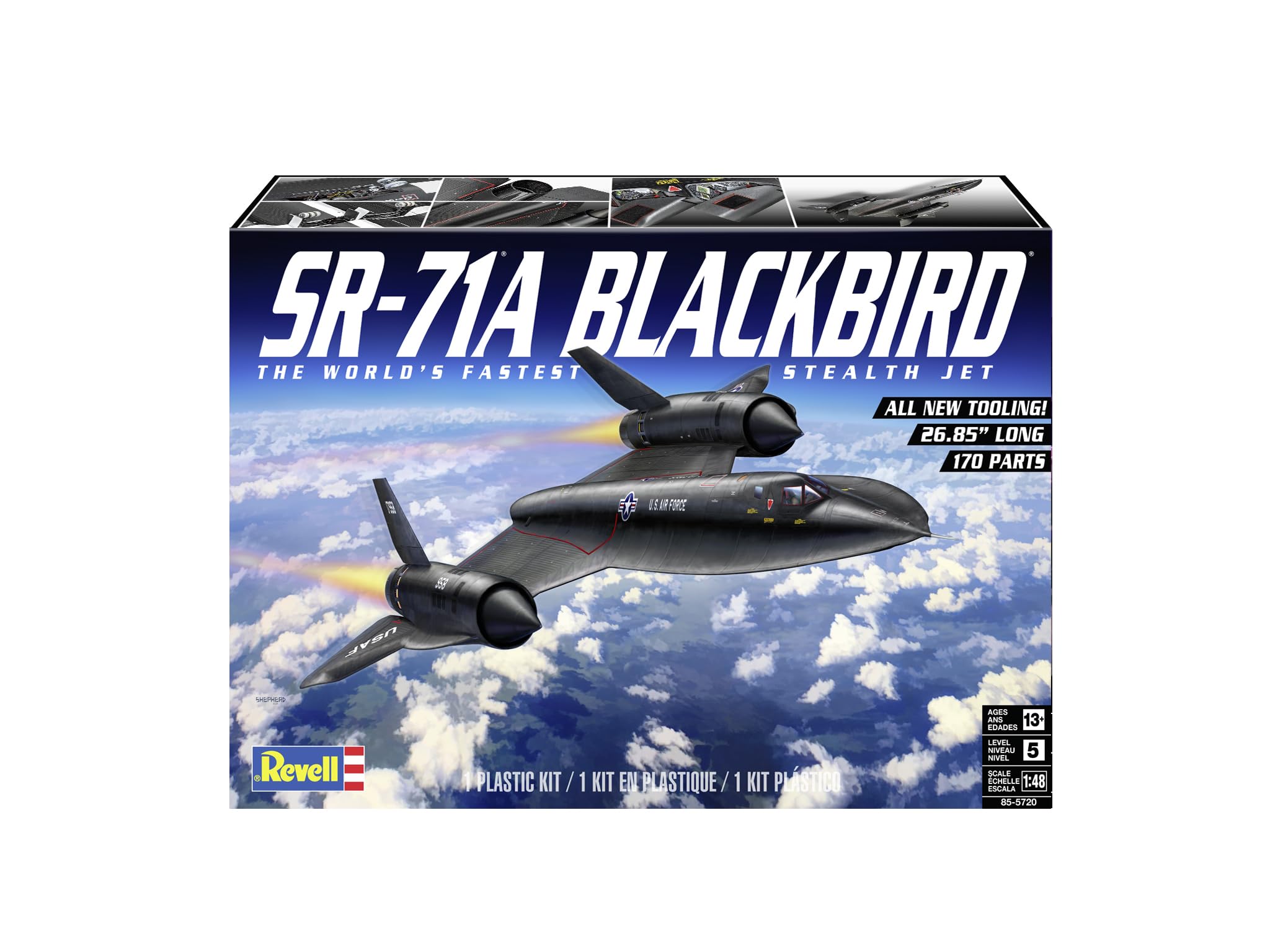 Revell Level 5 Model Kit Lockheed SR-71A Blackbird Stealth Aircraft The World's Fastest Stealth Jet 1/48 Scale Model