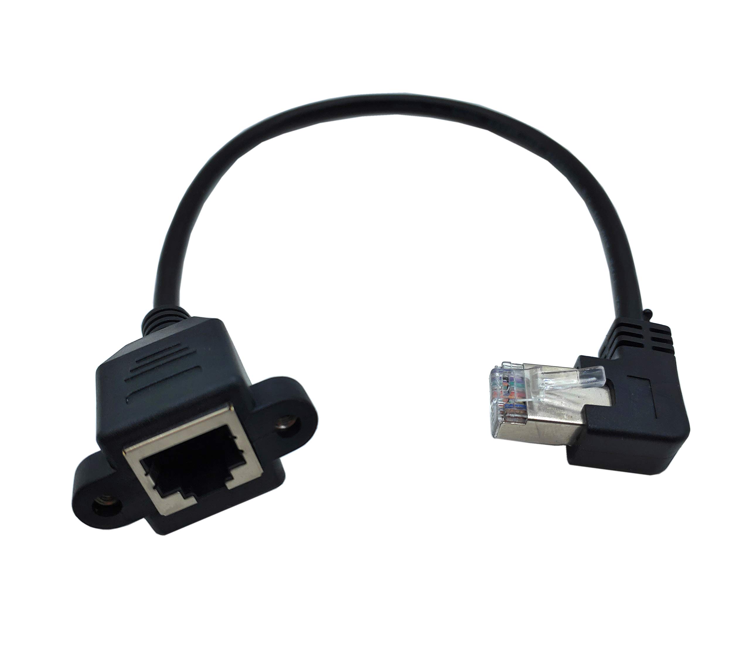 Qaoquda CAT6 Network Extension Cable,90 Degree RJ45 A Male to A Female Screw Panel Mount Extension Cable,Support Ethernet Cat 5e/Cat 6-10 inch (Right)