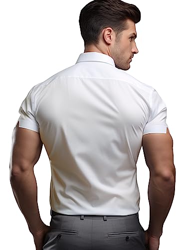 ATFORNA Dress Shirts for Men Cotton Slim Fit Stretch Button Down Shirts Business Causal Blouses White