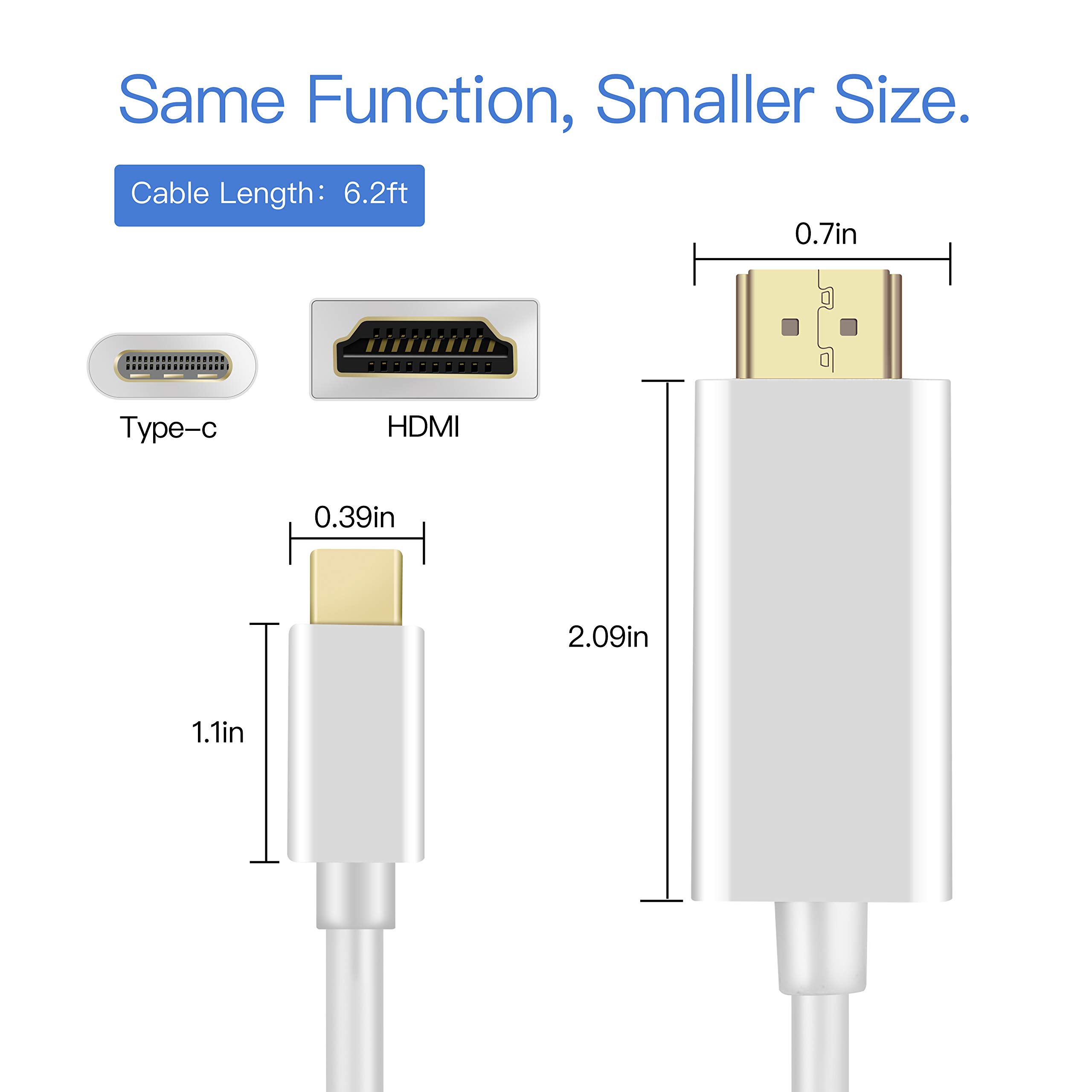 KUYIA USB C to HDMI Cable 6 Feet 4K@60Hz Thunderbolt 3 to HDMI Compatible with MacBook Pro 2018 2019, iPad Pro, MacBook Air 2018 2019, Surface Book 2, iMac, ChromeBook, Galaxy S9 (White)