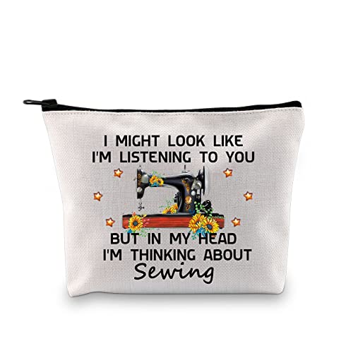 GJTIM Sewing Lover Gift Sewing Machine Gift Zipper Pouch In My Head I’m Thinking About Sewing Sewing Project Bag for Sewer Quilters (Thinking About Sewing)