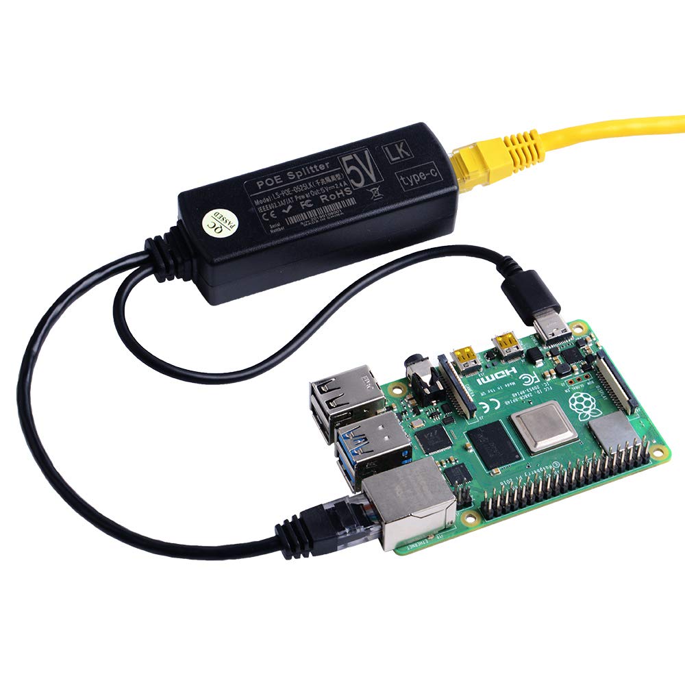 GeeekPi Gigabit USB-C PoE Splitter 48V to 5V IEEE802.3af Power Over Ethernet for Raspberry Pi 4B/3B+/3B,Tablets, Dropcam(48V to 5V 2.4A)