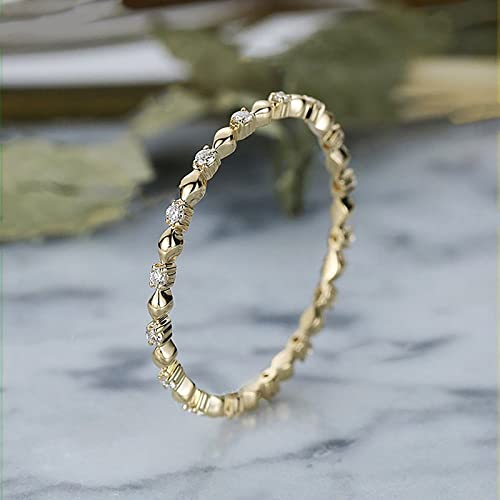 4K Gold Plated Wedding Band for Women Thin Stacking Ring Zirconia Engagement Ring Mid Rings (Gold, 10)